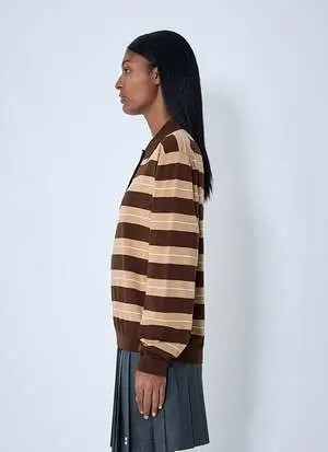 Miu Miu Cotton Striped Long Sleeve Polo Shirt