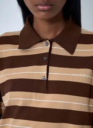 Miu Miu Cotton Striped Long Sleeve Polo Shirt - Brown