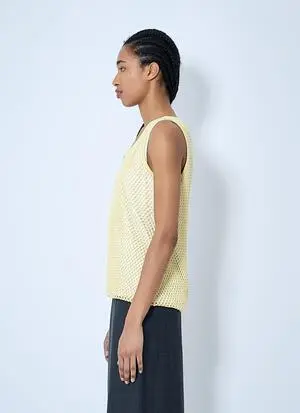 Prada Logo Plaque Open-knit Tank Top - Cream