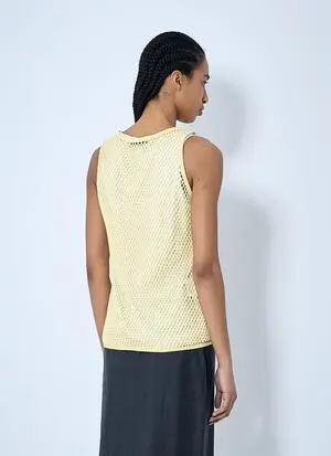 Prada Logo Plaque Open-knit Tank Top - Cream
