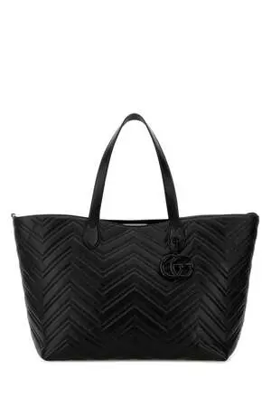 Gucci Leather Large Gg Marmont Shopping Bag - Black