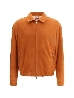 Brunello Cucinelli BRUNELLO CUCINELLI Leather Zip-Up Jacket With Elasticated Hem Red