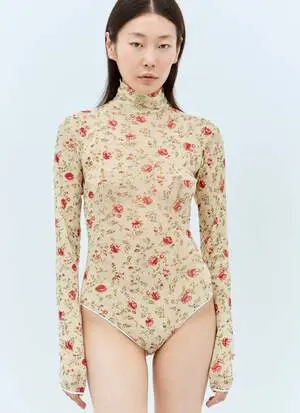 Prada Printed Stretch Tulle High Neck Bodysuit