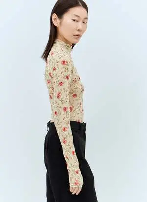 Prada Printed Stretch Tulle High Neck Bodysuit