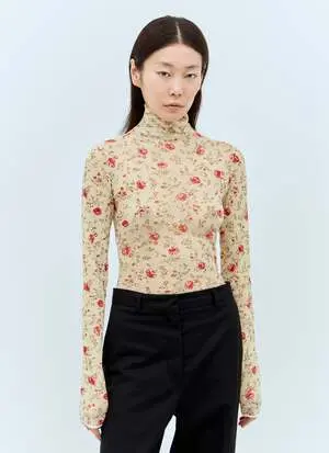 Prada Printed Stretch Tulle High Neck Bodysuit - Multicolor
