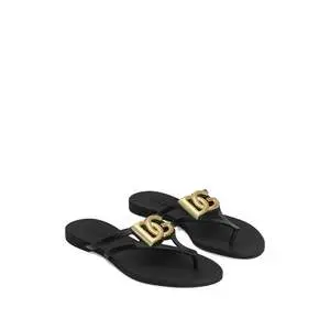 Dolce & Gabbana Flat Thong Sandals With Gold-tone Hardware - Black
