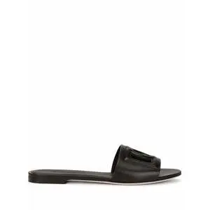 Dolce & Gabbana Flat Thong Sandals With Gold-tone Hardware - Black