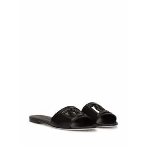 Dolce & Gabbana Flat Thong Sandals With Gold-tone Hardware - Black