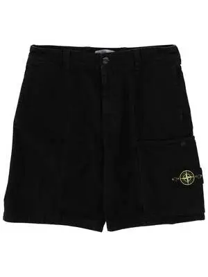 Stone Island Cargo Shorts With Logo Patch - Black