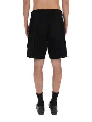 Stone Island Cargo Shorts With Logo Patch - Black