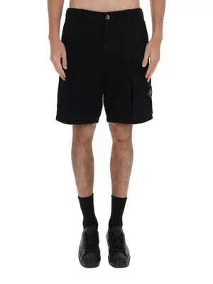 Stone Island Cargo Shorts With Logo Patch - Black