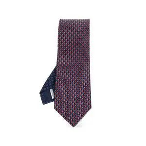 FERRAGAMO Navy Silk Chilli-pepper Print Neck Tie - Blue