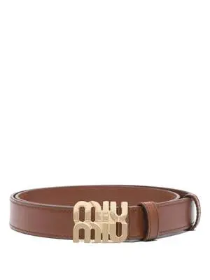 Miu Miu Leather Belt With Silver Tone Hardware - Brown