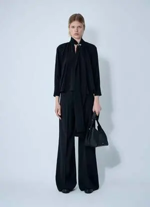 Max Mara Silk Blouse With V-neck And Self-tie - Black