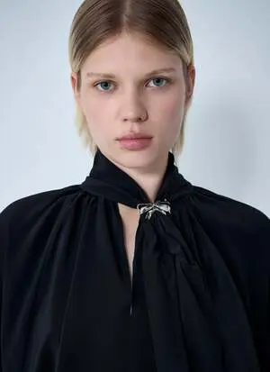 Max Mara Silk Blouse With V-neck And Self-tie - Black