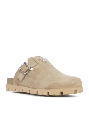 Prada Suede Mules With Buckle Detail