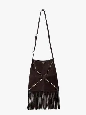 Valentino Garavani Suede Shoulder Bag With Fringes And Metal Details - Multicolor