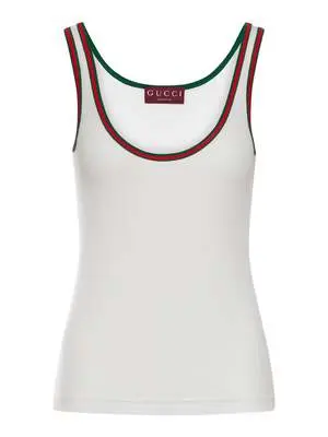 Gucci Ribbed Cotton Tank Top With Web Trim