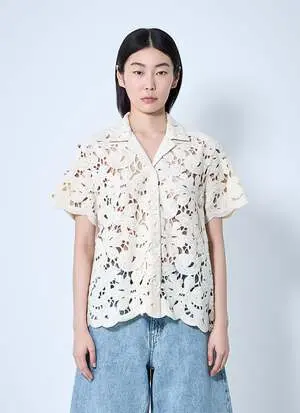 Moncler Short Sleeve Lace Button-down Shirt - White