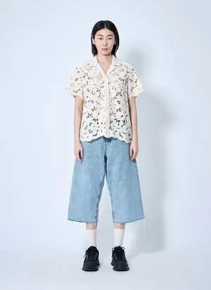 Moncler Short Sleeve Lace Button-down Shirt - White