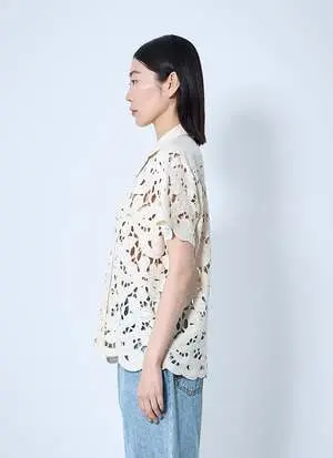 Moncler Short Sleeve Lace Button-down Shirt - White