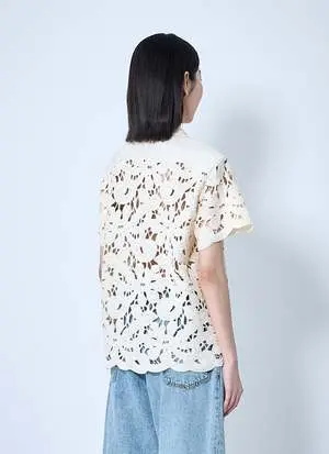 Moncler Short Sleeve Lace Button-down Shirt - White
