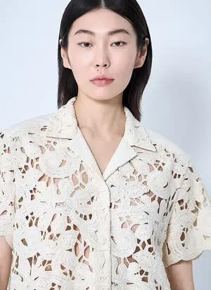 Moncler Short Sleeve Lace Button-down Shirt - White