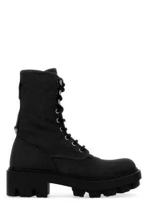 Prada Canvas Lace-up Combat Boots - Black