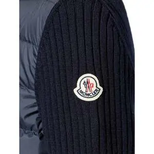 Moncler Ribbed Knit Padded Front High Neck Zip Cardigan