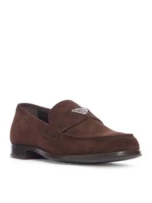 Prada Suede Loafers With Enamelled Logo Strap