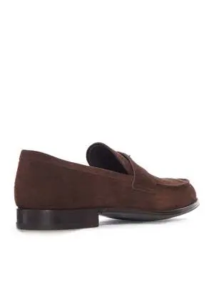 Prada Suede Loafers With Enamelled Logo Strap