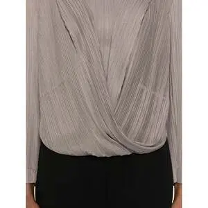 Giorgio Armani Brown Pleated Asymmetrical Fastening Long Sleeve Cropped Top