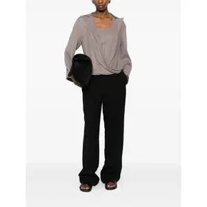 Giorgio Armani Brown Pleated Asymmetrical Fastening Long Sleeve Cropped Top