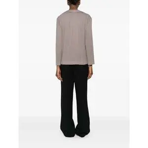 Giorgio Armani Brown Pleated Asymmetrical Fastening Long Sleeve Cropped Top