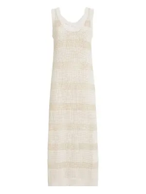 Brunello Cucinelli Sleeveless Scoop Neck Striped Cotton Dress