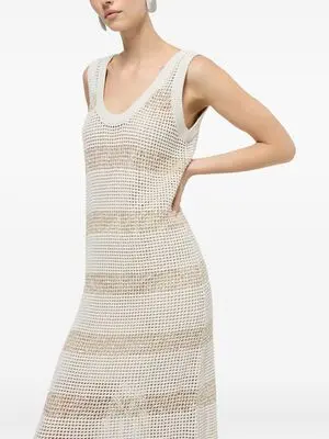 Brunello Cucinelli Sleeveless Scoop Neck Striped Cotton Dress