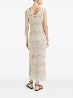Brunello Cucinelli Sleeveless Scoop Neck Striped Cotton Dress