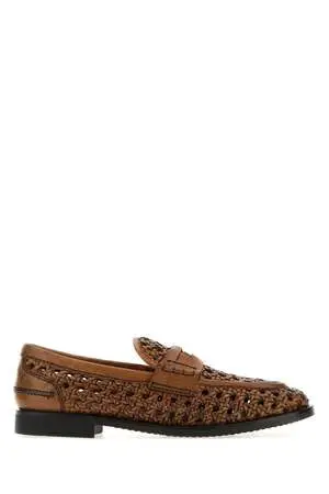 Miu Miu Woven Leather Loafers - Brown