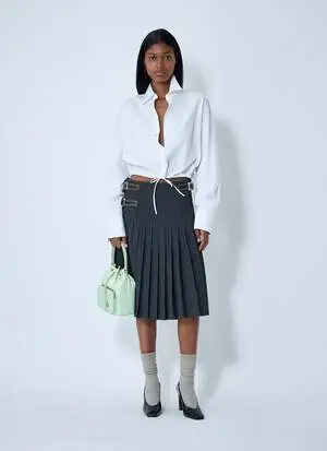 Prada Pleated Wool Skirt With Leather Belt