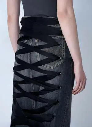 Balenciaga Lace-up Denim Skirt
