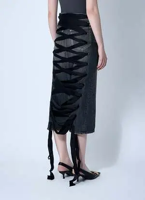 Balenciaga Lace-up Denim Skirt