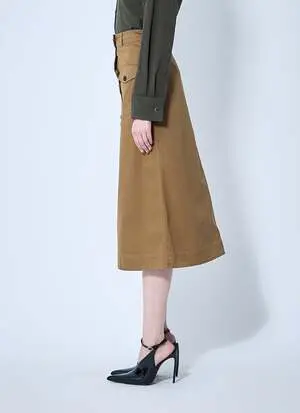 Saint Laurent Cotton Serge Midi Skirt - Brown
