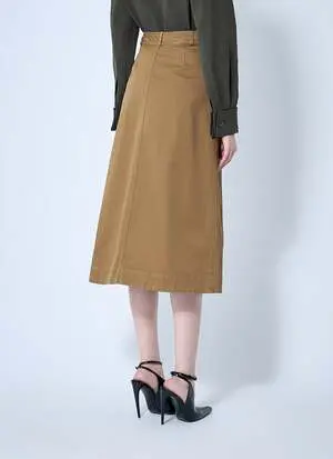 Saint Laurent Cotton Serge Midi Skirt - Brown