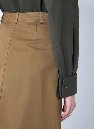 Saint Laurent Cotton Serge Midi Skirt - Brown