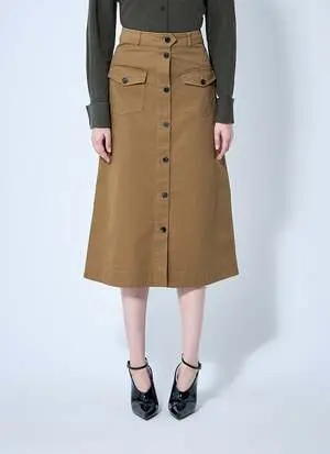 Saint Laurent SAINT LAURENT Cotton Serge Midi Skirt Brown