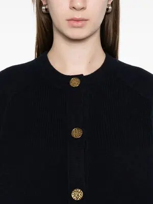 TOTEME Navy Blue Hammered Button Wool Cardigan - Multicolor