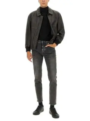 BOSS Leather Bomber Jacket - Brown