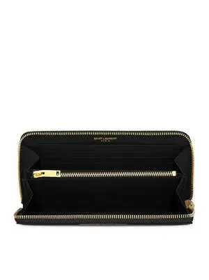Saint Laurent Cassandre Matelassé Zip Wallet In Grain De Poudre Embossed Leather - Black