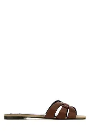 Saint Laurent Leather Slippers - Brown