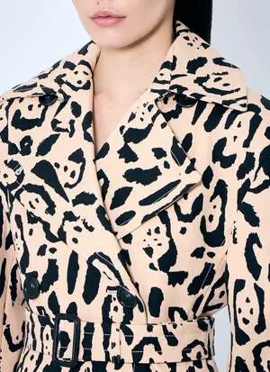 Sportmax Animal Print Cotton Trench Coat - Cream